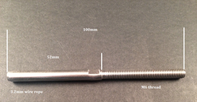 Swage Stud M6 for 3.2mm wire rope. L/H thread (sold in packets of 50 ...