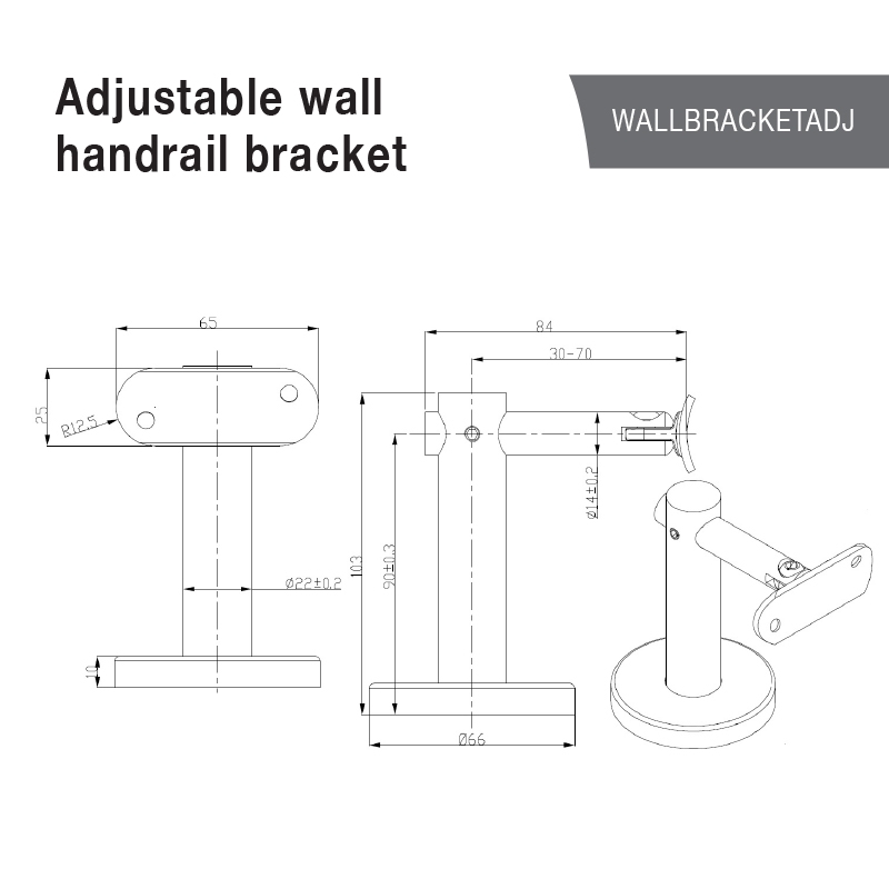 316 Adjustable wall to handrail bracket with 50.8mm round cradle. NATA ...