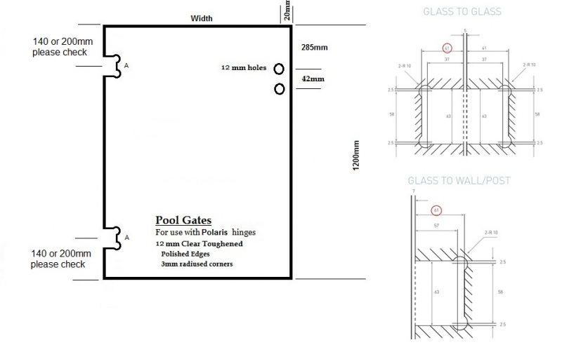 8mm Toughened glass pool gate 1200mm high x 900mm wide. 6 holes for ...