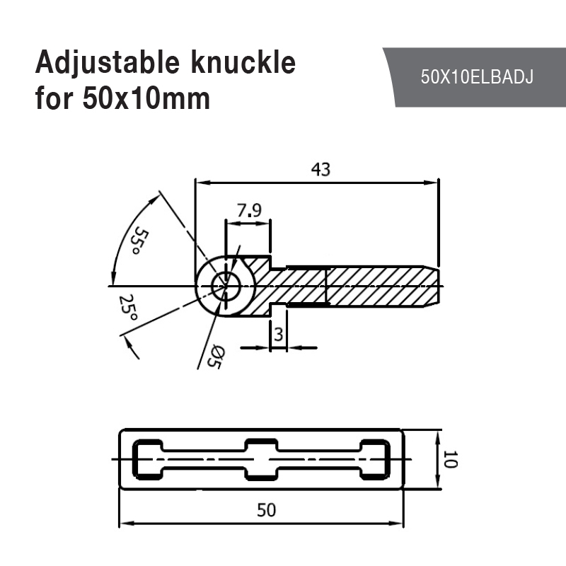 316 Adjustable Knuckle for RHS 50x10mm rectangle tube - Stainless Steel ...
